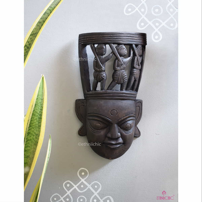 Gambhira Tribal Wall Mask | Hand carved Bengal Folk Art | EthniiChic