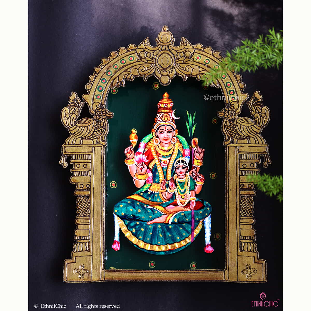 Wall Mounting Frame of Goddess Kanchi Kamakshi with & Bala Tripura Sun ...