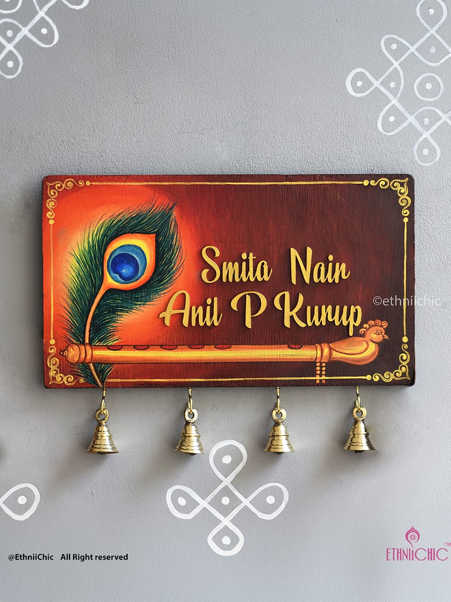 Krishna's flute & Peacock Feather Name board – EthniiChic